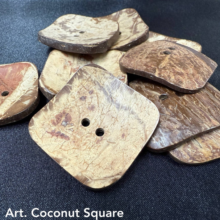 coconut shell square buttons, 2-hole natural eco | Buttonology Inc.
